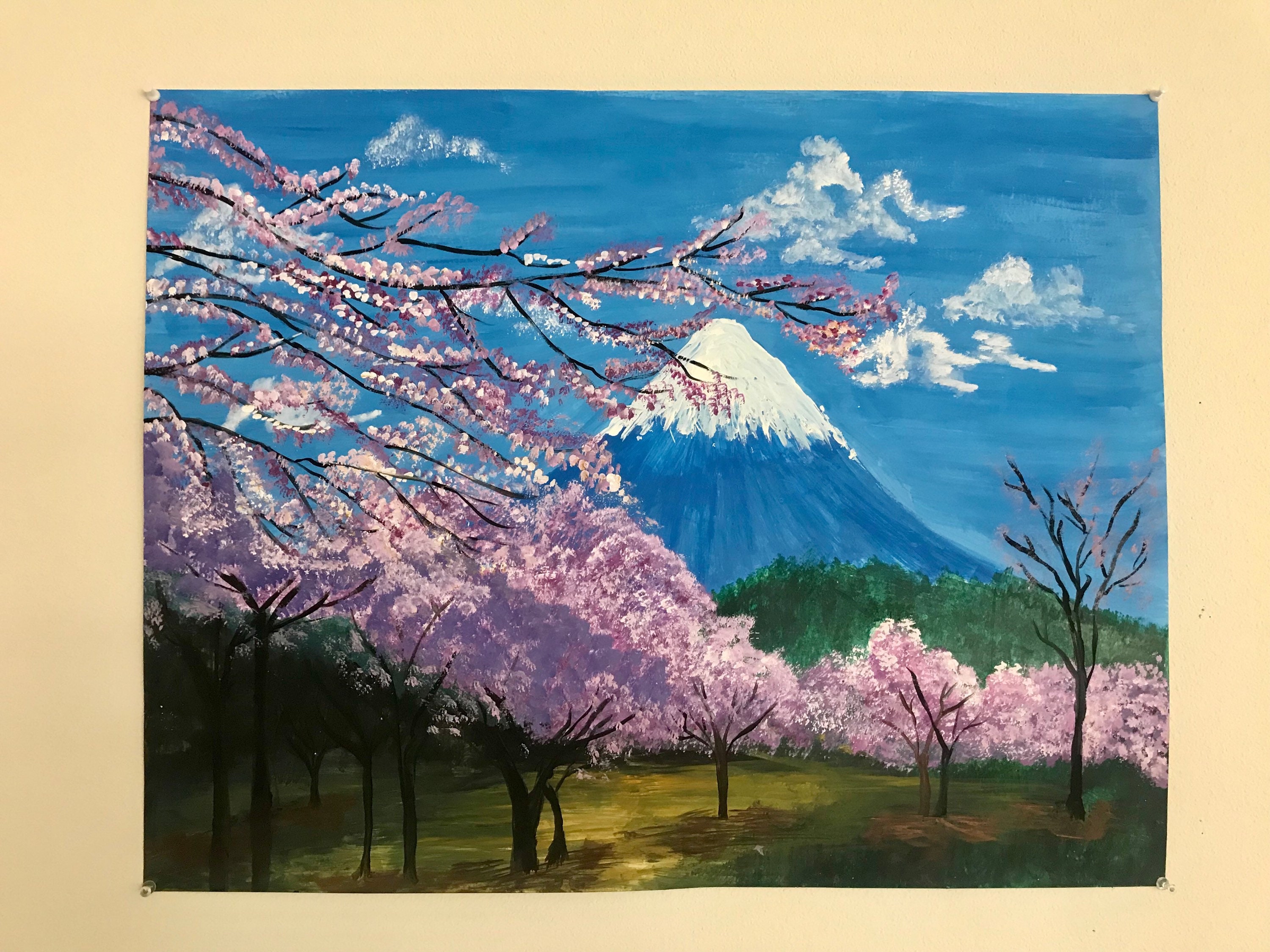 Canvas Acrylic Painting Mt Fuji , Cherry Blossom - Etsy