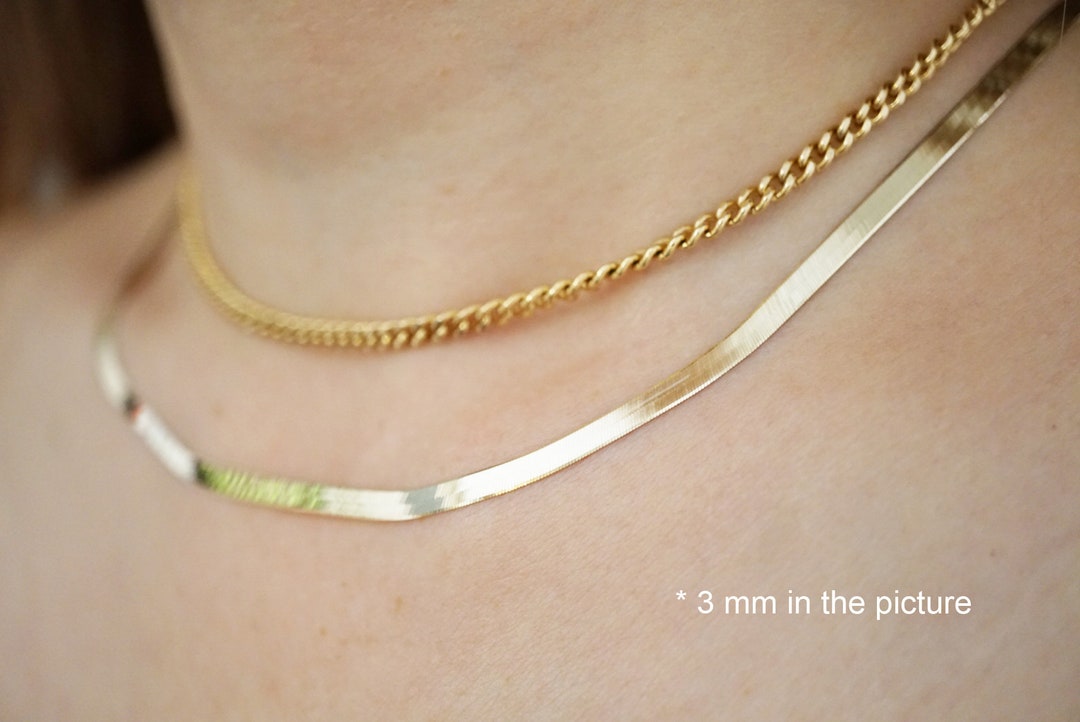10K Solid Gold Herringbone Chain / Solid Yellow Gold Chain ...