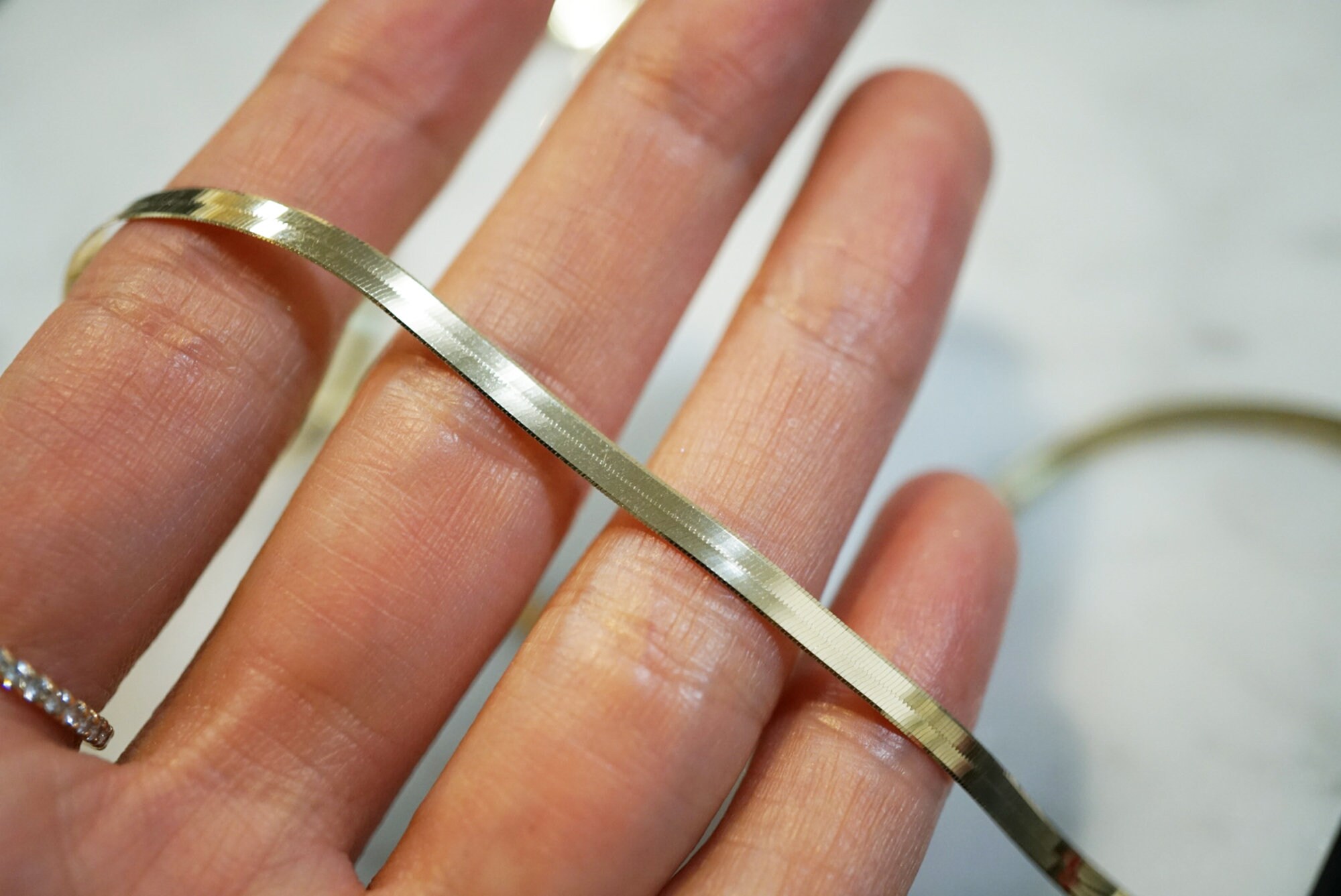 10K Solid Gold Herringbone Chain / Solid Yellow Gold Chain / | Etsy