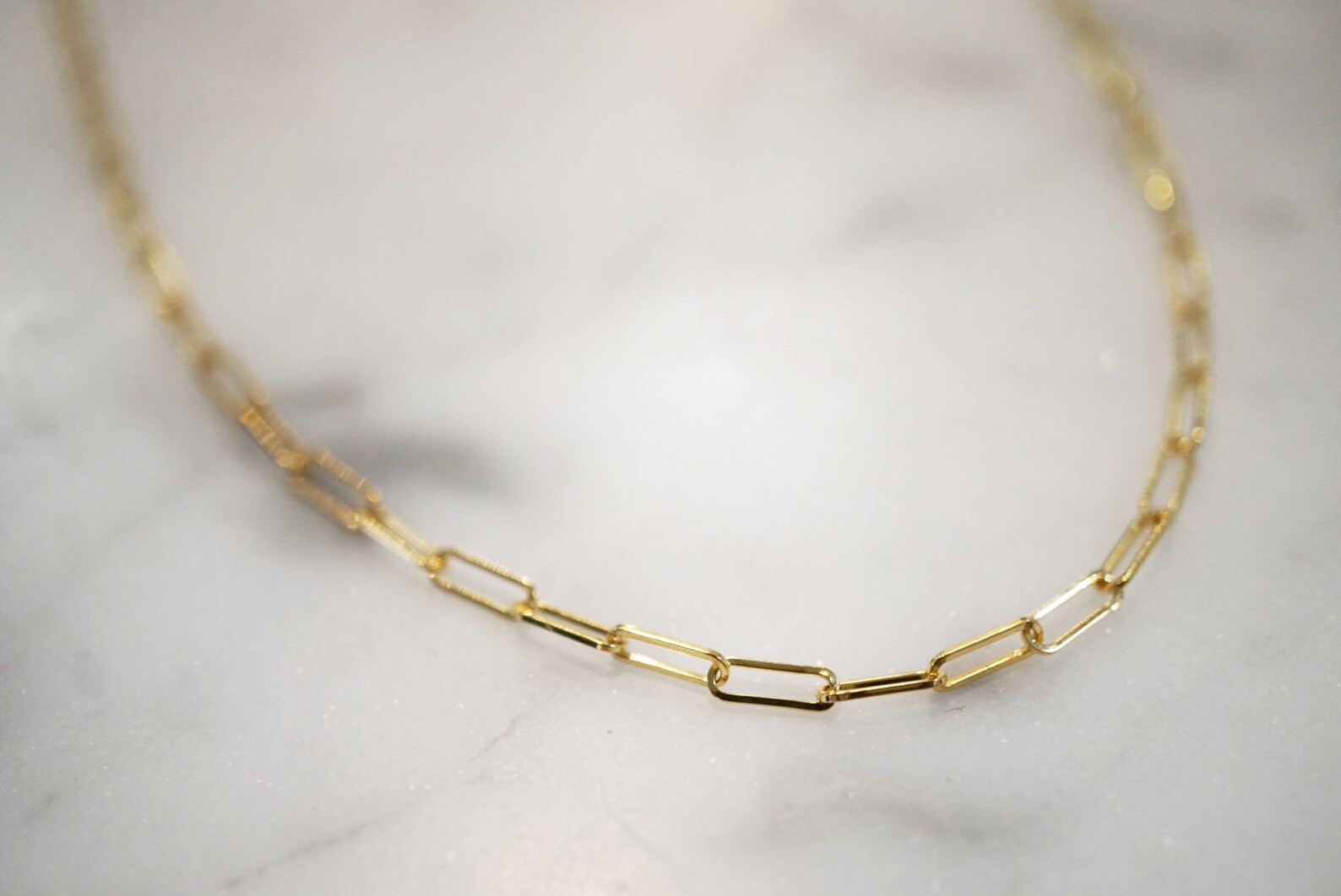 14K Solid Gold Paper Clip Chain Necklace / 16 Solid | Etsy