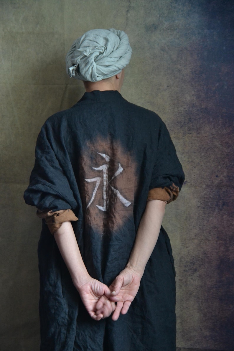 Japanese Collection. Linen Coat With Hieroglyph .hand Paint Linen ...