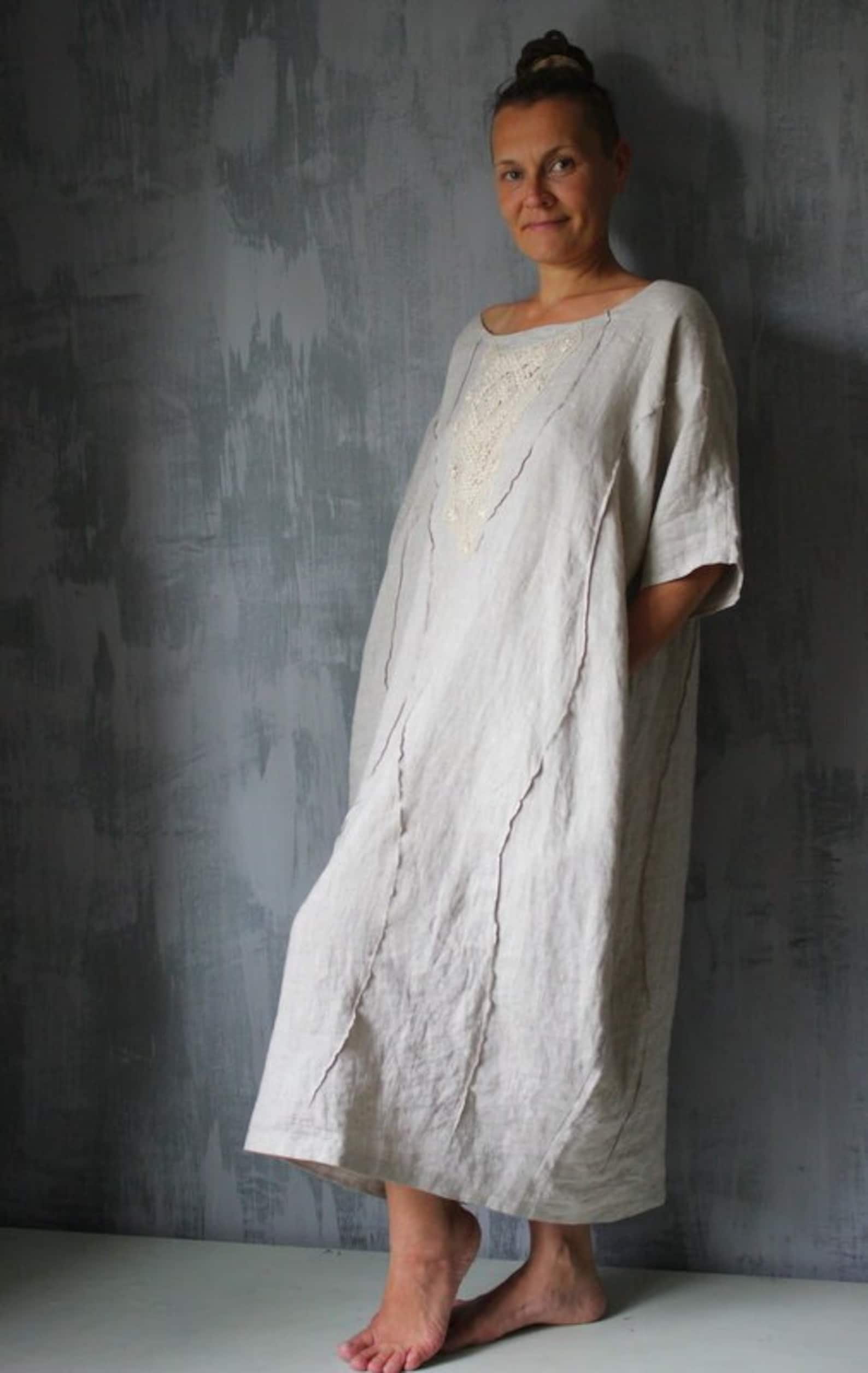 Embroidered Linen Dress: Natural Boho Designer Handmade Maxi - Etsy