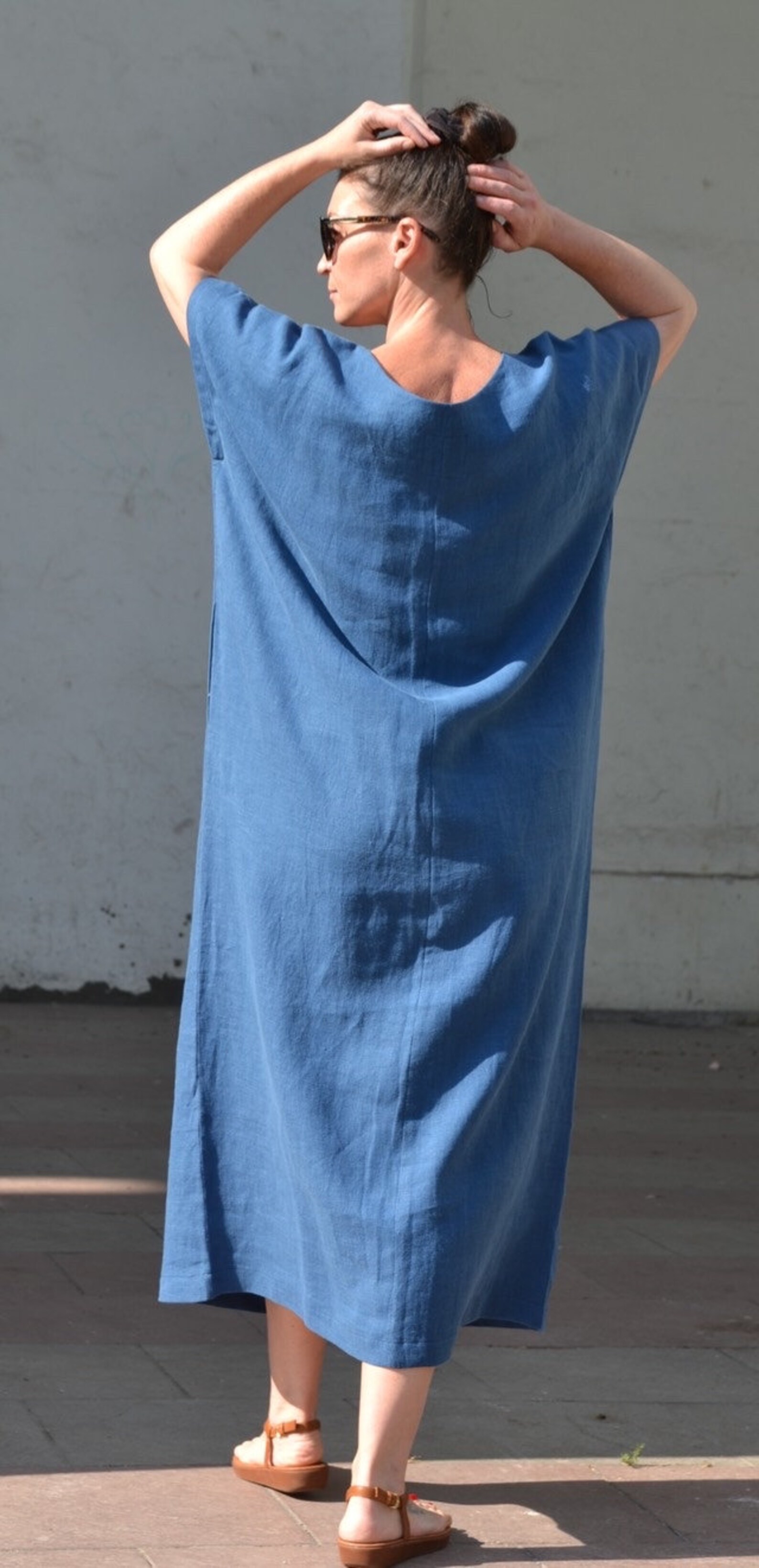 Linen Dress.bali Collection.cornflower Color Linen Boho - Etsy