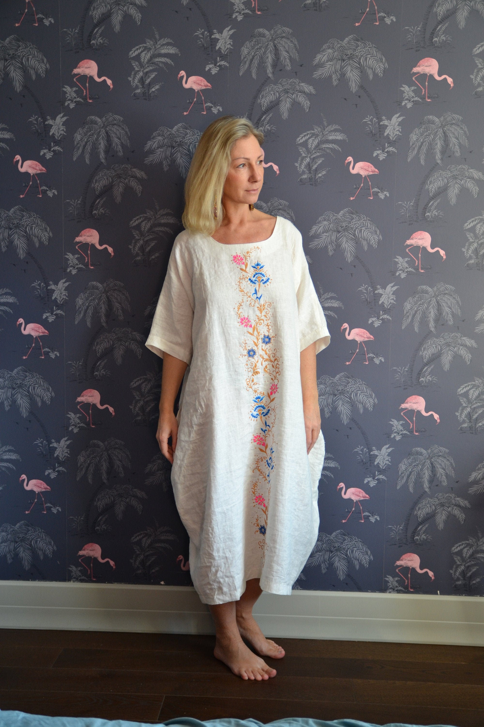 Fabulous Flowers Dress.embroidered Linen Dress.linen Boho - Etsy