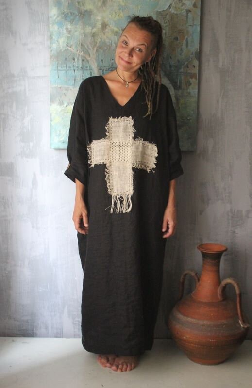 Embroidered Linen Dress.linen Boho Designer Dress.custom Length and ...