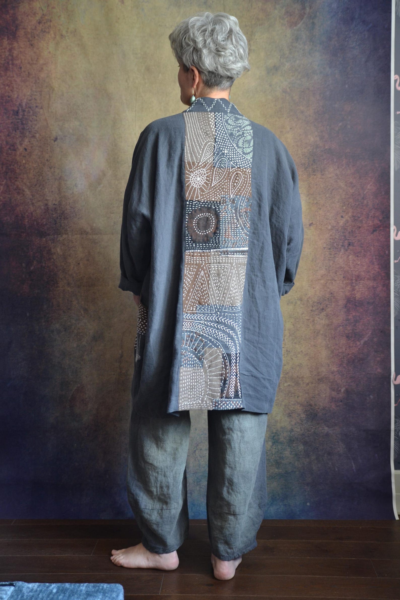 Japanese Collection.custom Sashiko Embroidered Linen Dust Coat ...