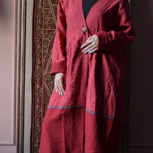 Linen Boho Coat. Luxurious Red. Linen Cardigan. - Etsy
