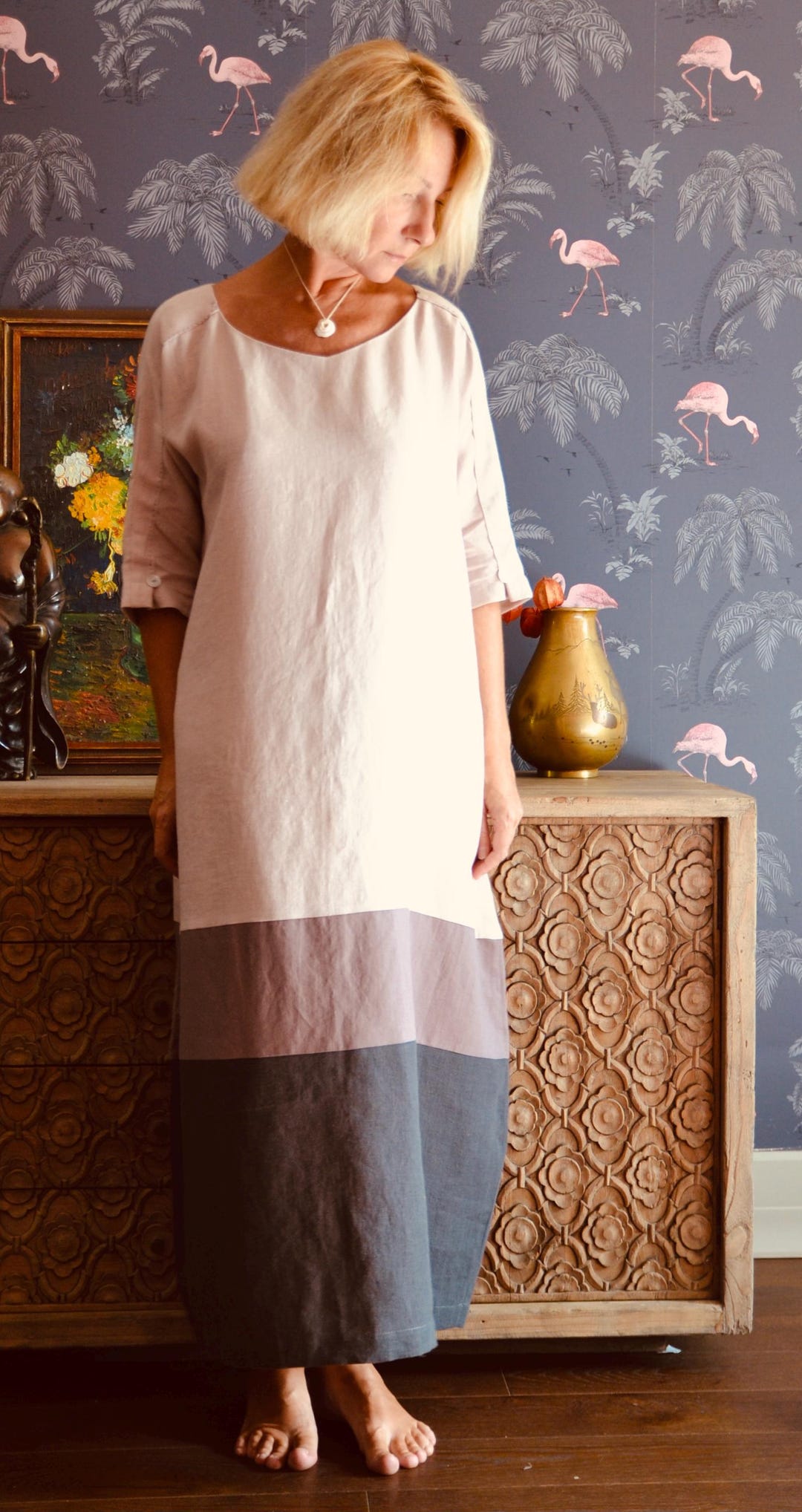 Designer Linen Dress .powdery Linen Dress With 2 Colors on the Bottom ...