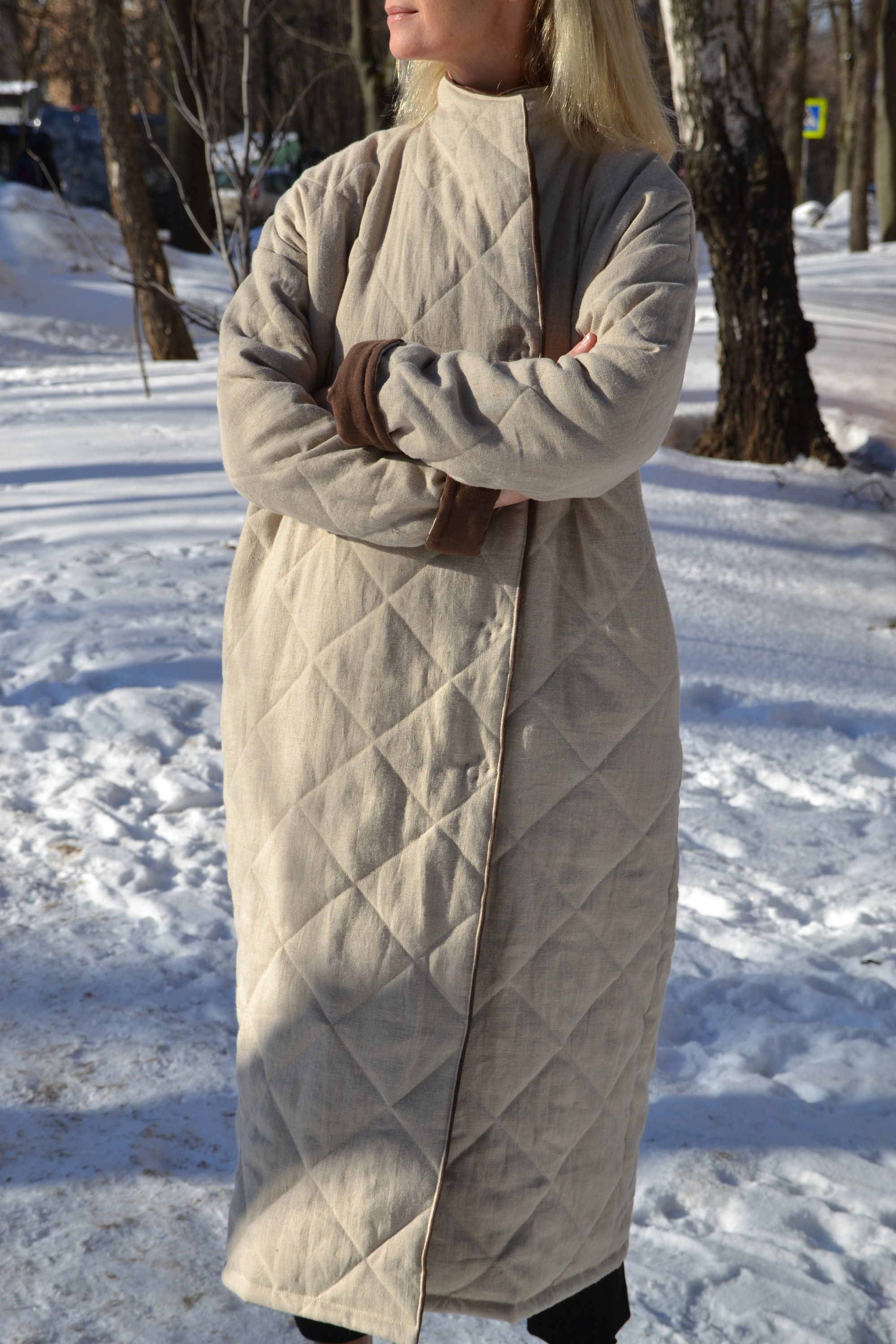 Linen Warm Coat With Exclusive Painting.natural Linen Color - Etsy