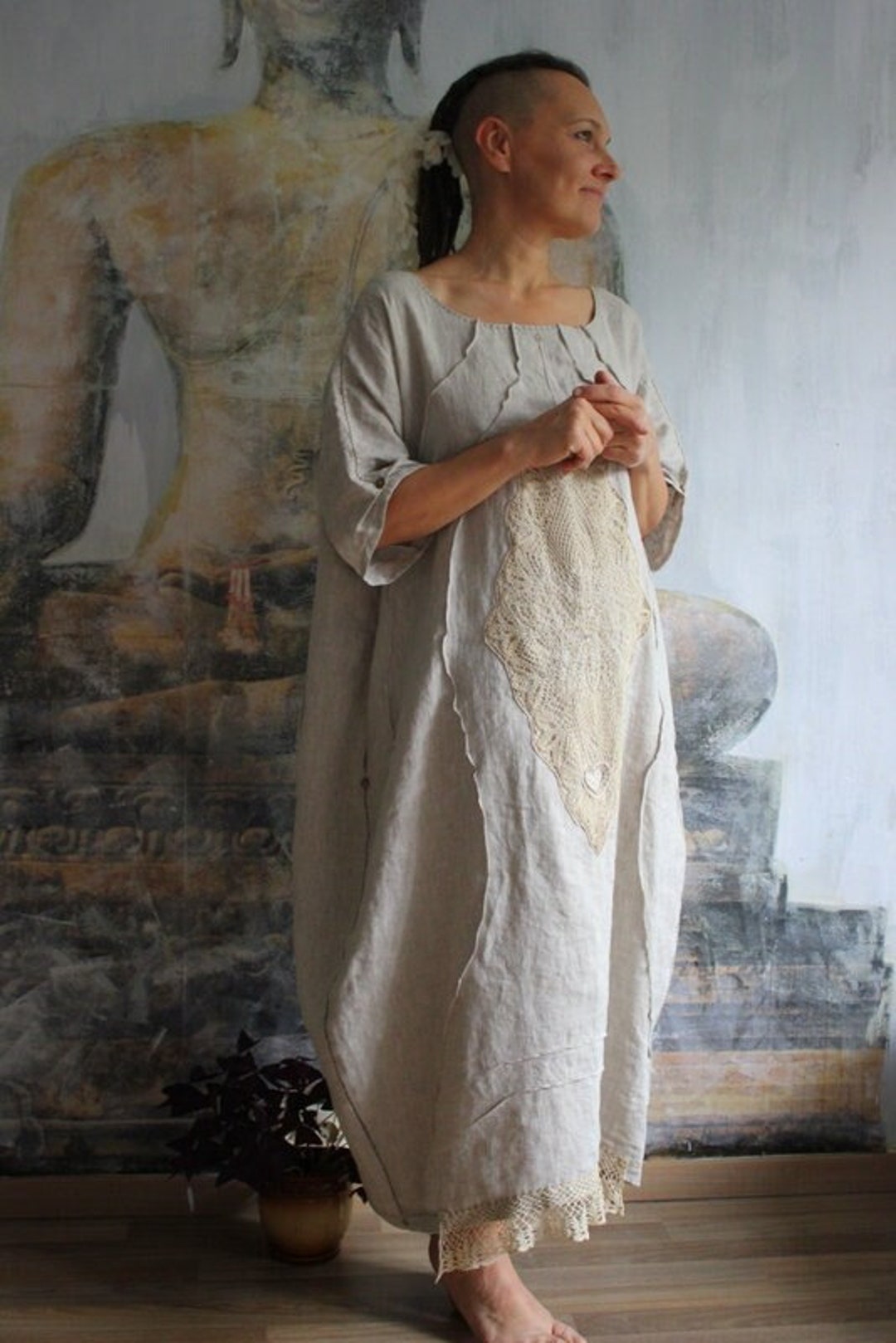 Boho Linen Dress.natural Linen Color With Related - Etsy