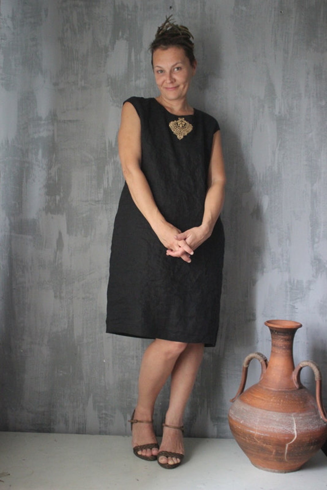 Italian Linen Dress.black With Decor or Blue-gray Color.boho - Etsy