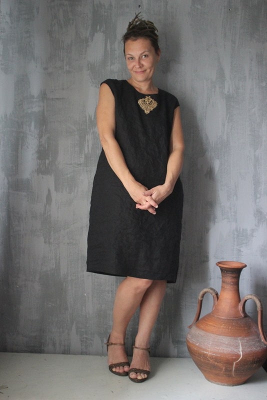 Italian Linen Dress.black With Decor or Blue-gray Color.boho - Etsy