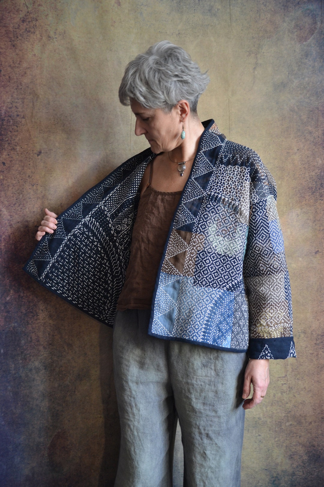 Japanese Collection. Linen Coat in Sashiko Style.embroidered Linen ...