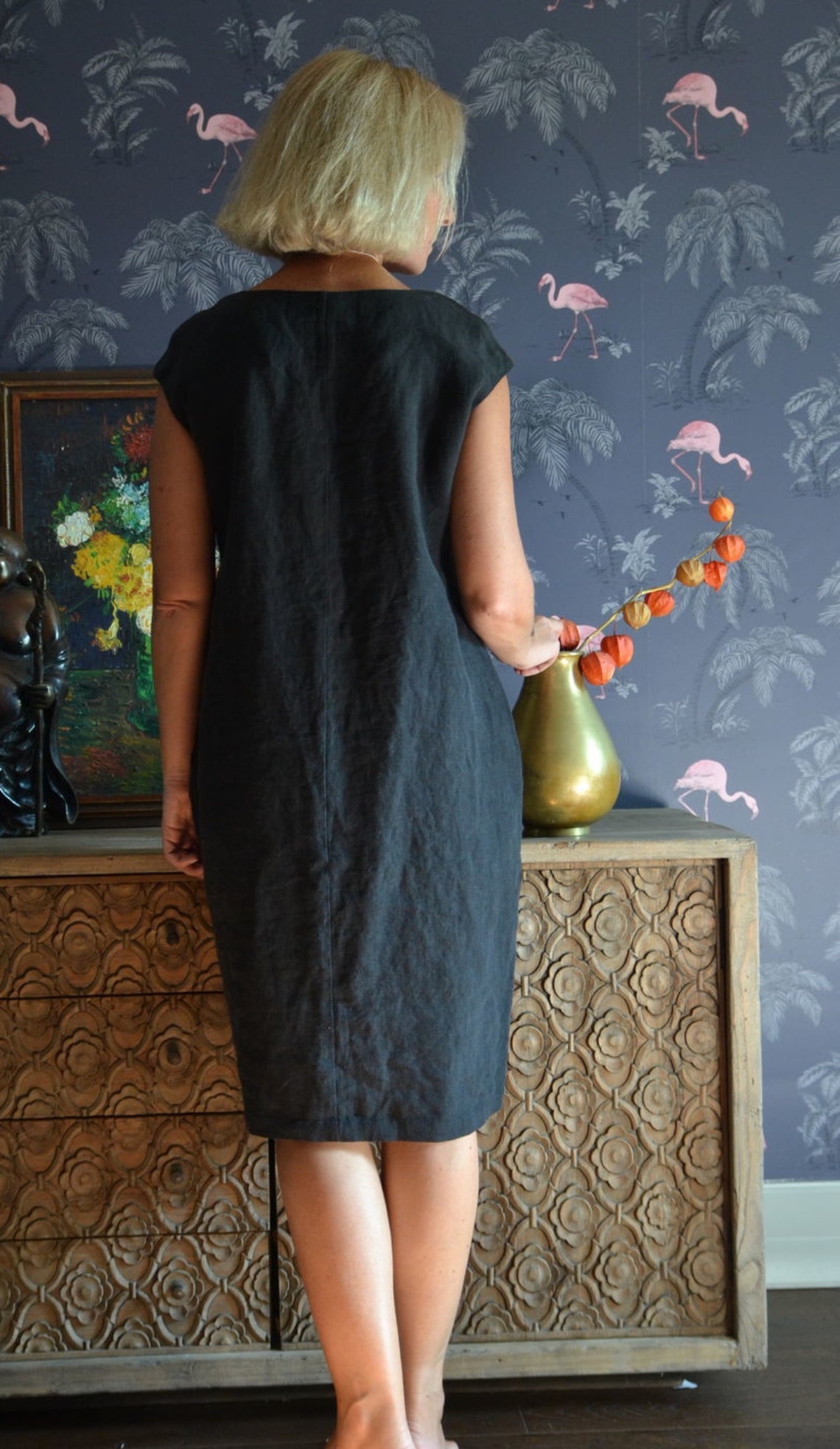 Italian Linen Dress.black With Decor.boho Linen Dress - Etsy