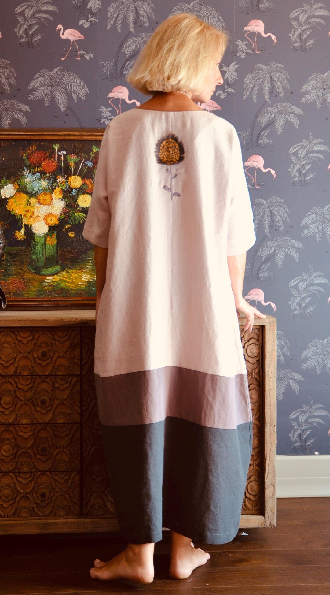 Designer Linen Dress .powdery Linen Dress With 2 Colors on the Bottom ...