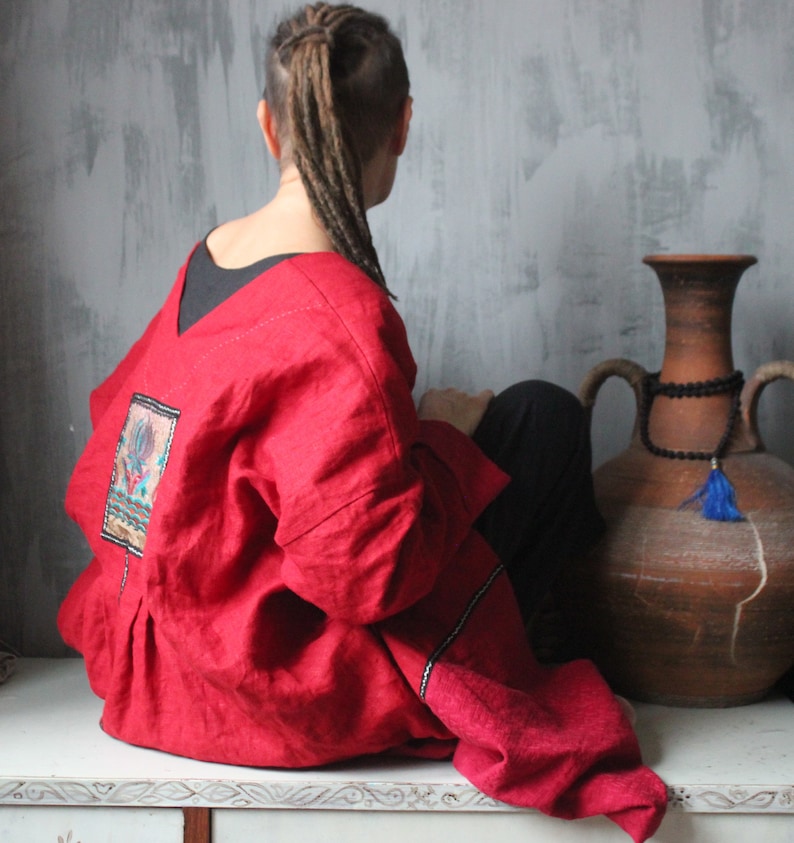 Linen boho coat. Luxurious red. Linen cardigan. | Etsy