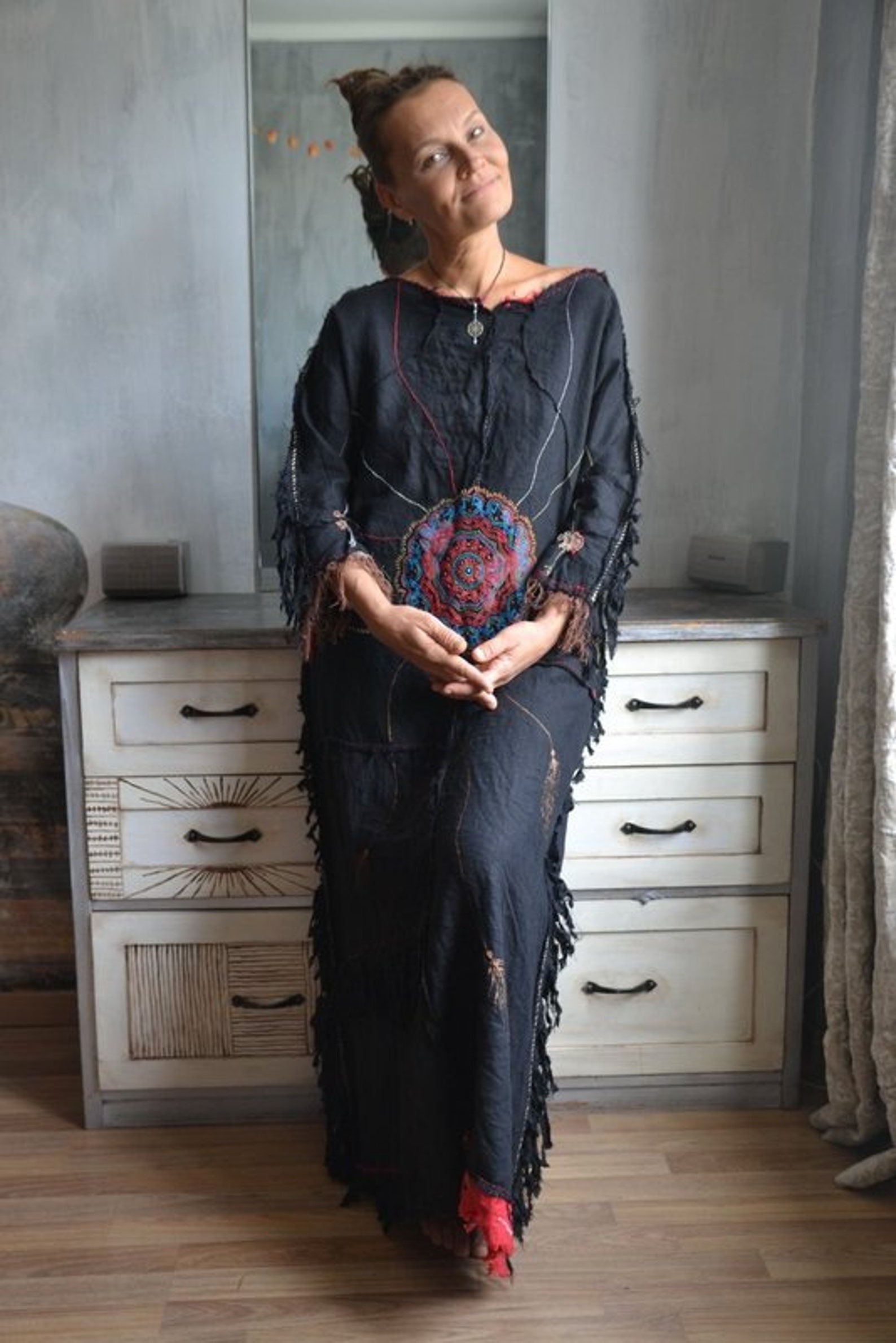 Embroidered linen dress.Winter sun. Linen boho designer dress. | Etsy