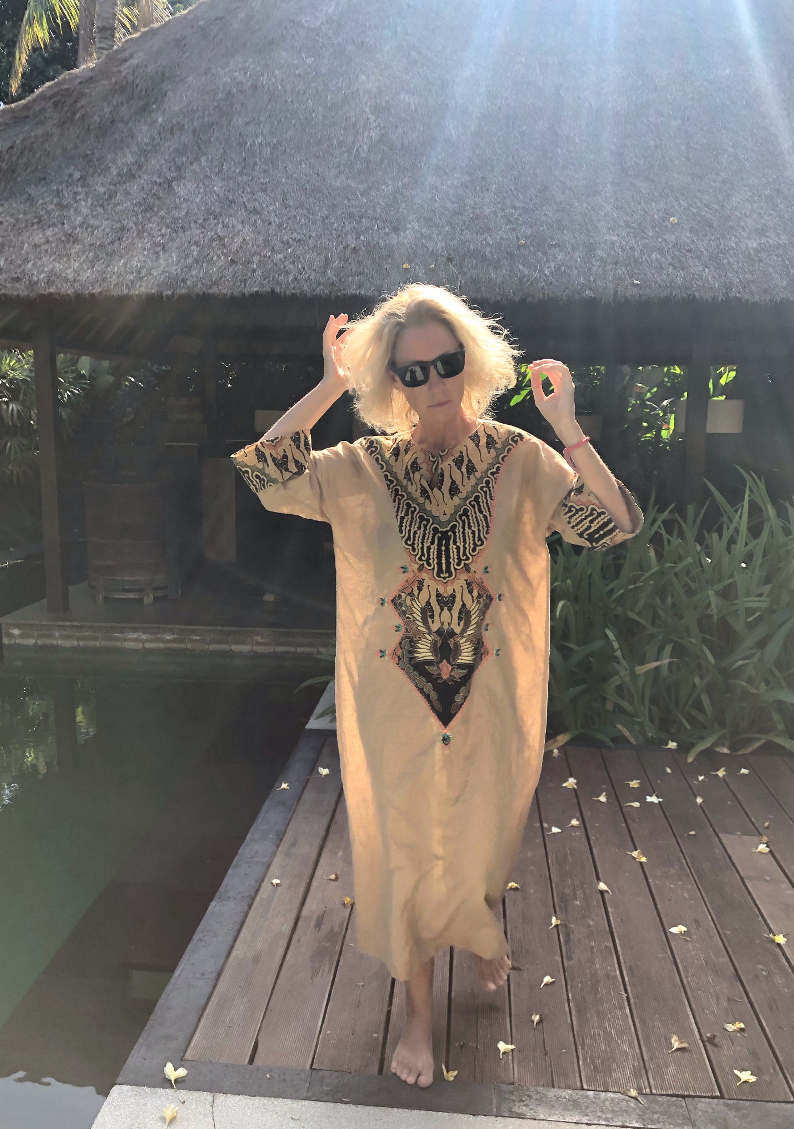 Linen Dress.bali Collection.embroidered Linen Dress.sand Color - Etsy