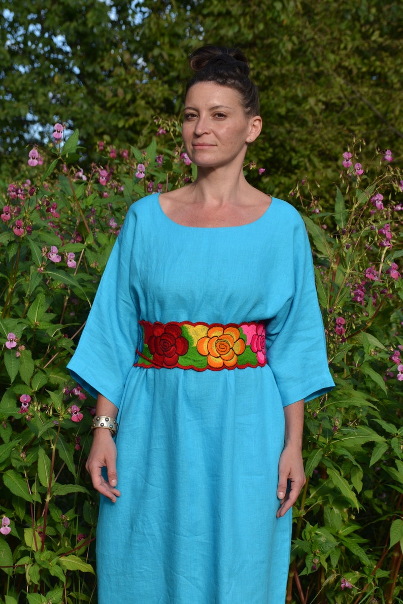 Linen Dress With Mexican Belt.mexican Collection.embroidered | Etsy