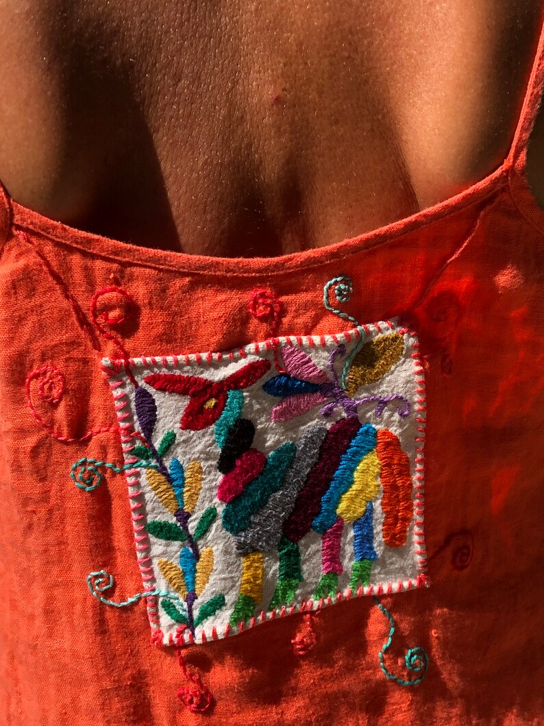 Papaya Linen Dress: Mexican Embroidered Sundress - Etsy