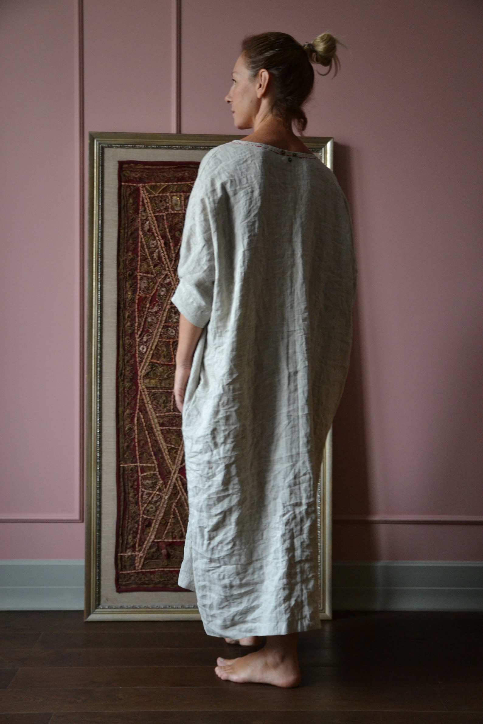 Embroidered Linen Dress.natural Linen Color.linen Boho | Etsy