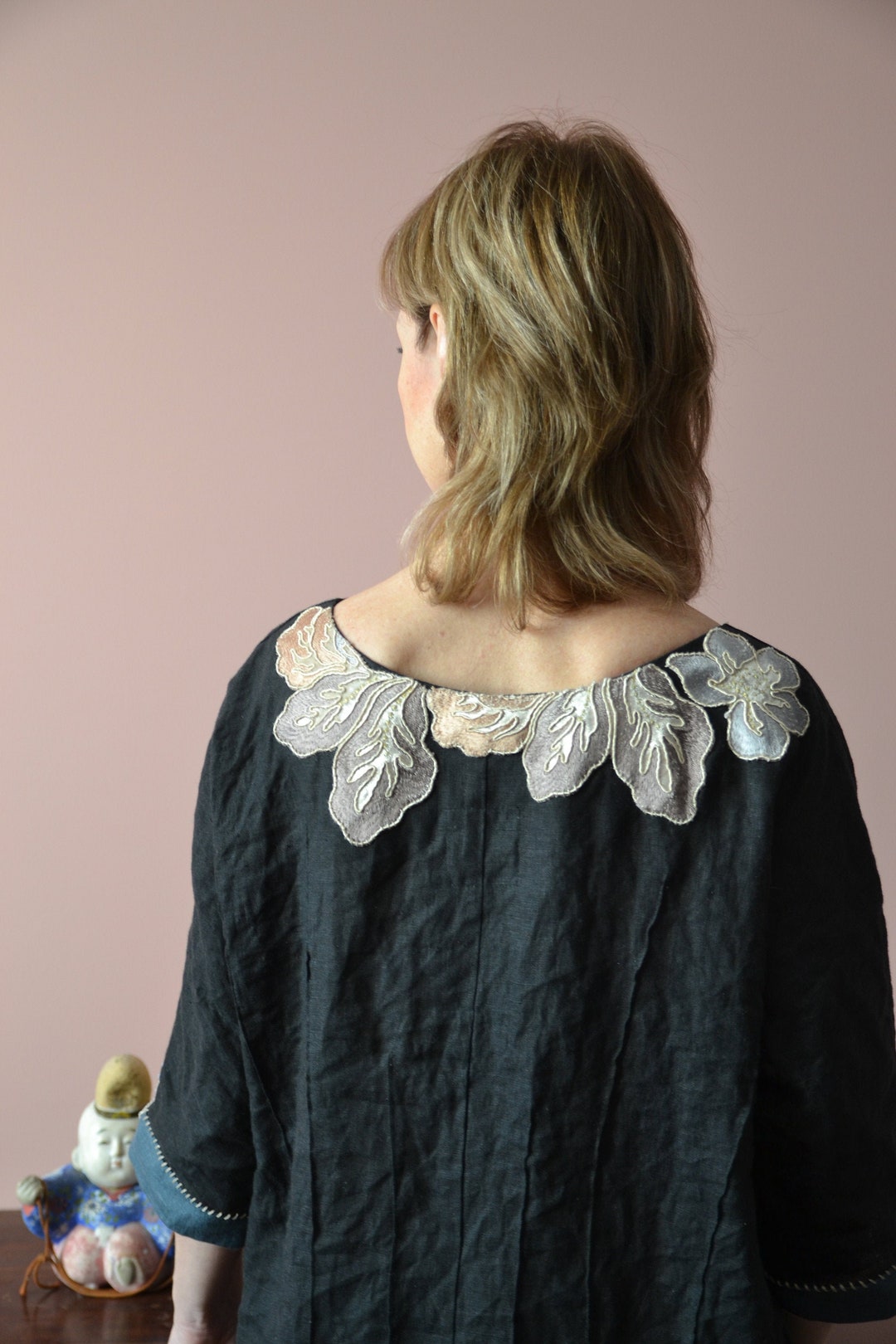 Embroidered Linen Dress.black With Nice Back.boho Linen Dress - Etsy