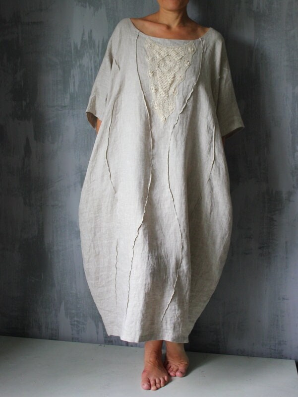Embroidered Linen Dress: Natural Boho Designer Handmade Maxi - Etsy