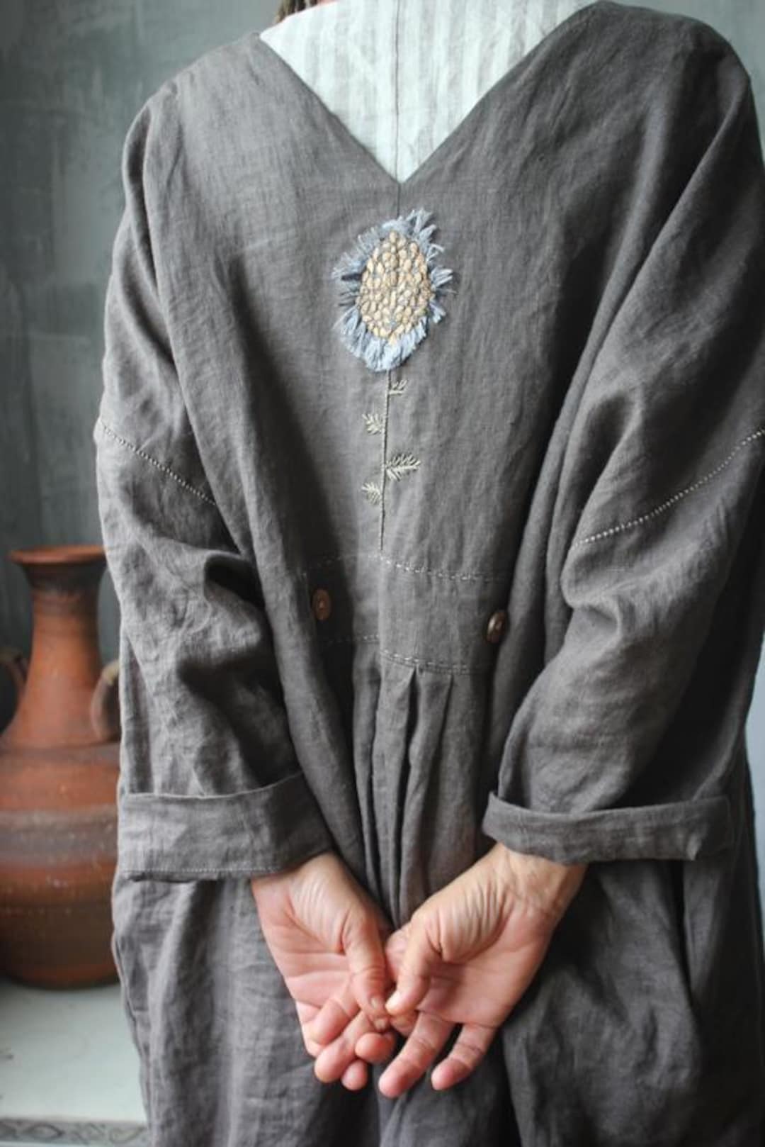 Custom Embroidered Linen Dust Coat | Handmade Wearable Art | Made to ...