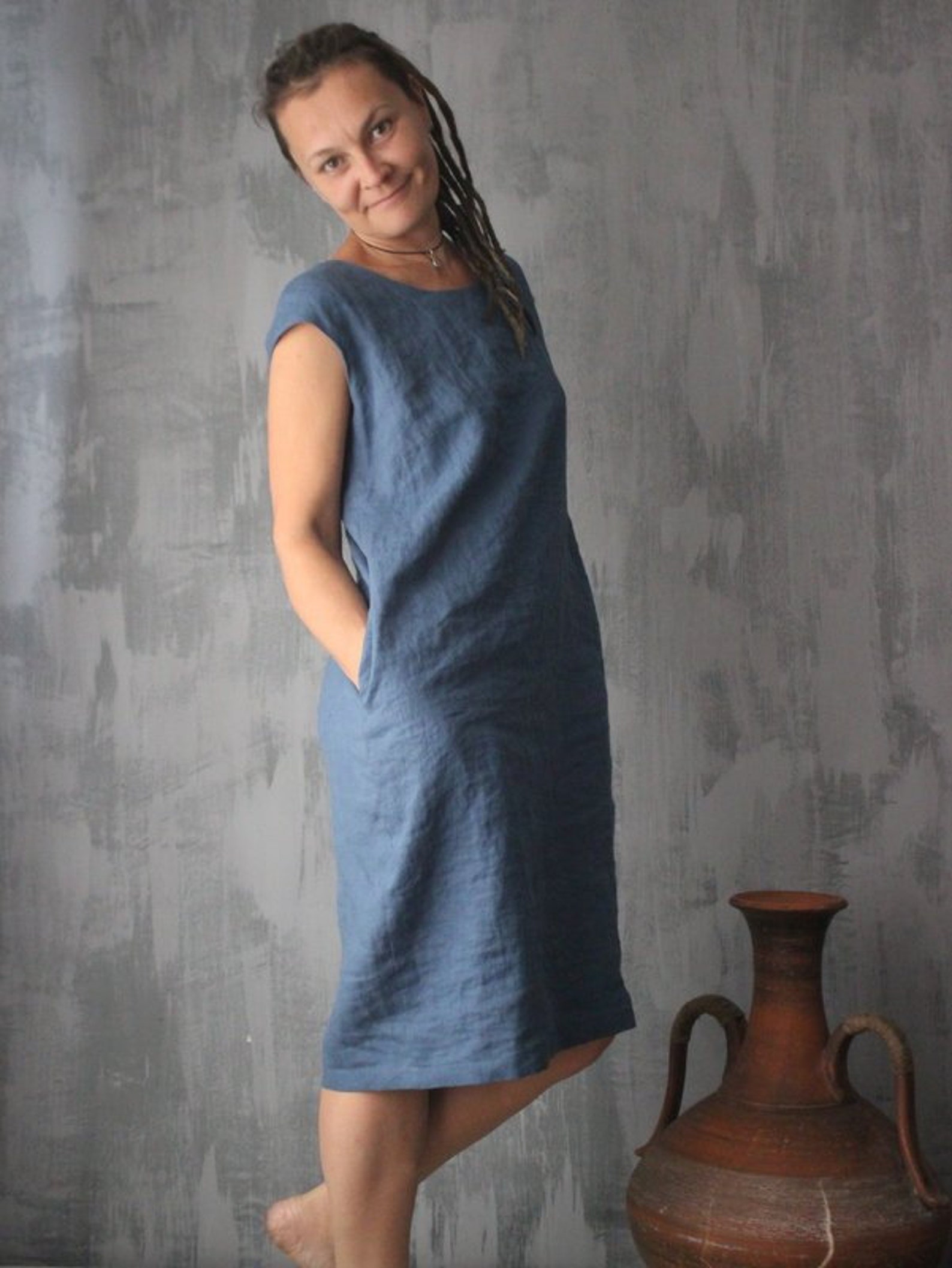 Italian Linen Dress.black With Decor or Blue-gray Color.boho - Etsy