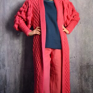 Raspberry Floor Lengths Sweater Cardigan.crystals on Sleeves.merinos ...