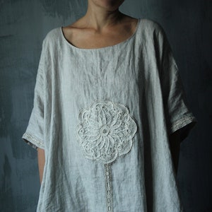 Embroidered Linen Maxi Dress: Natural Color, Mandala Detail ...
