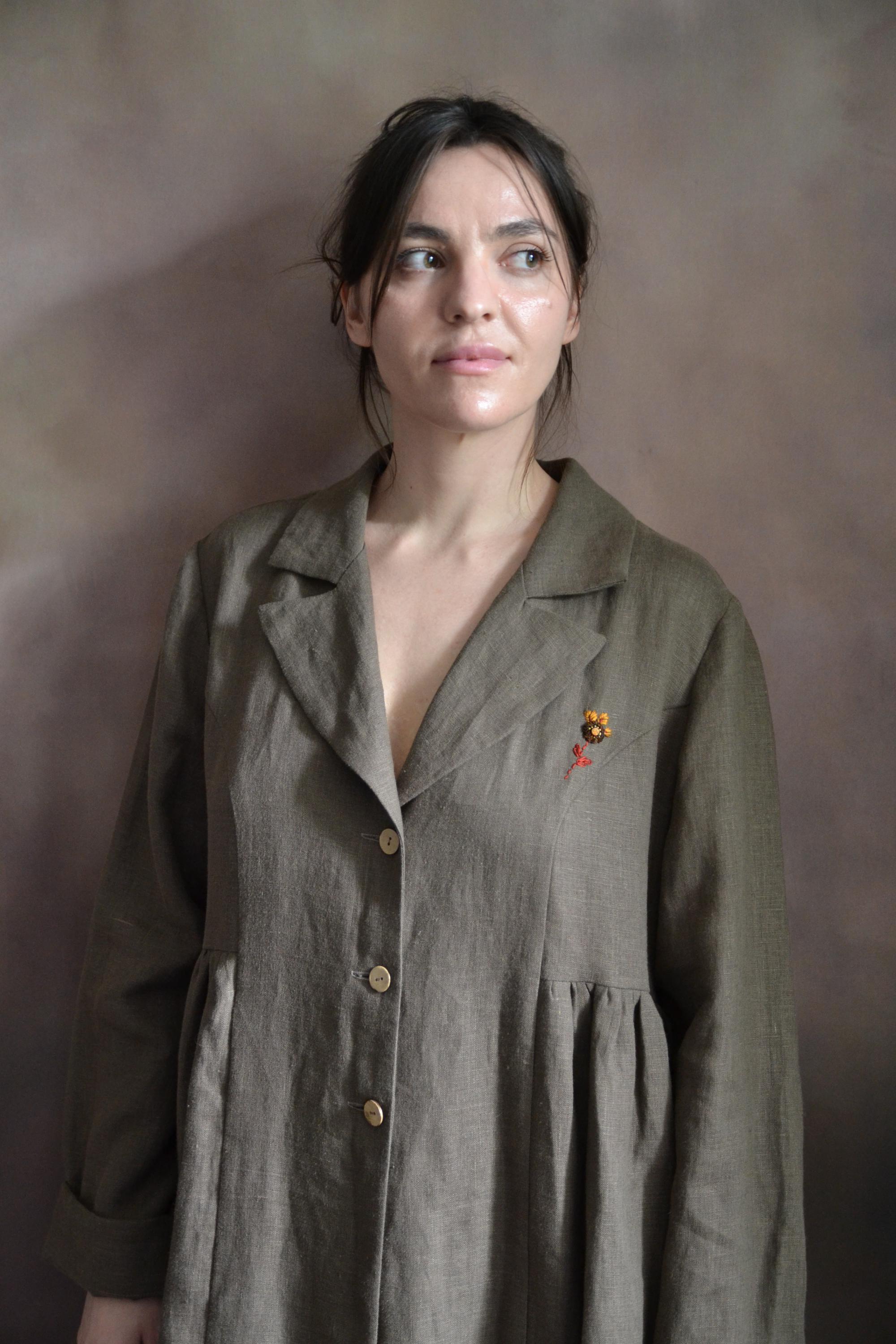 Linen Boho Coat.coffee Color.embroidered Coat.linen Cardigan.more Color ...