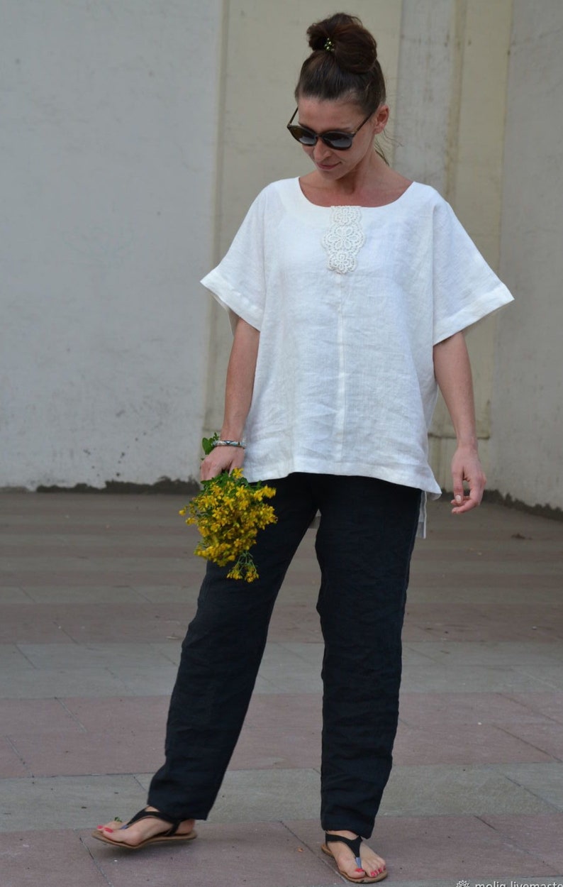 Nice.boho Trouser Linen Suit.white and Black Color With - Etsy