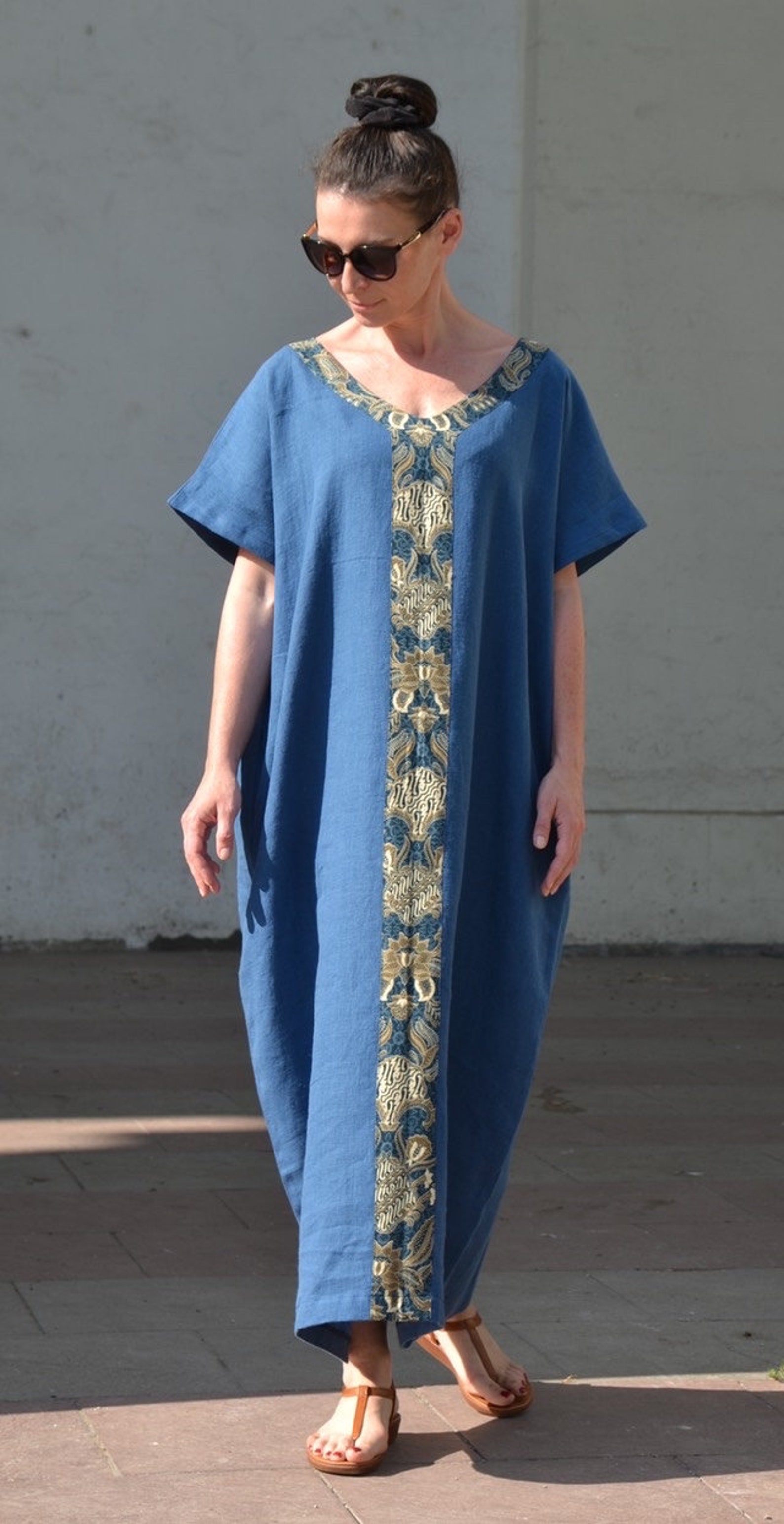 Linen Dress.bali Collection.cornflower Color Linen Boho - Etsy