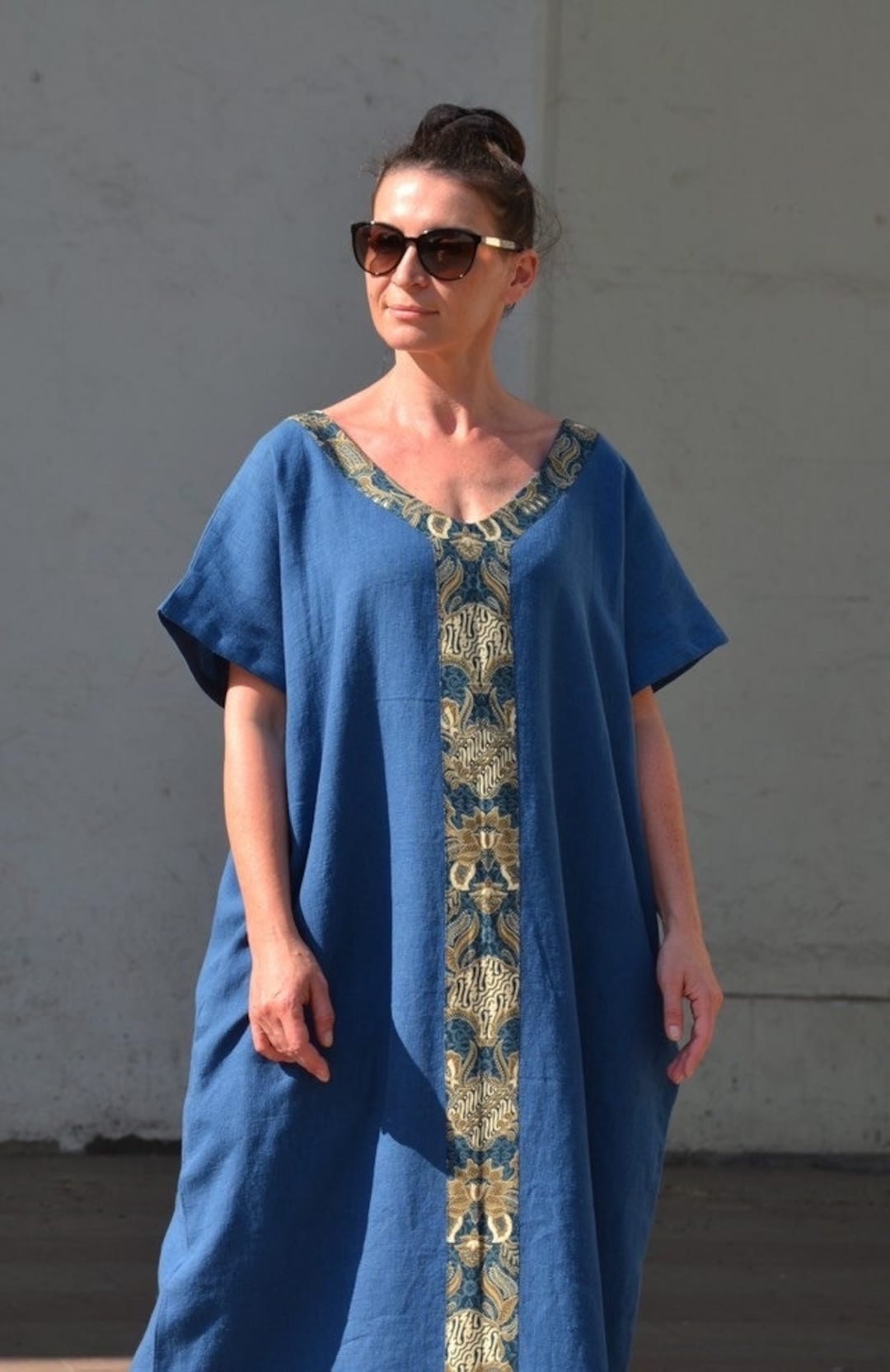 Linen Dress.bali Collection.cornflower Color Linen Boho Designer Dress ...