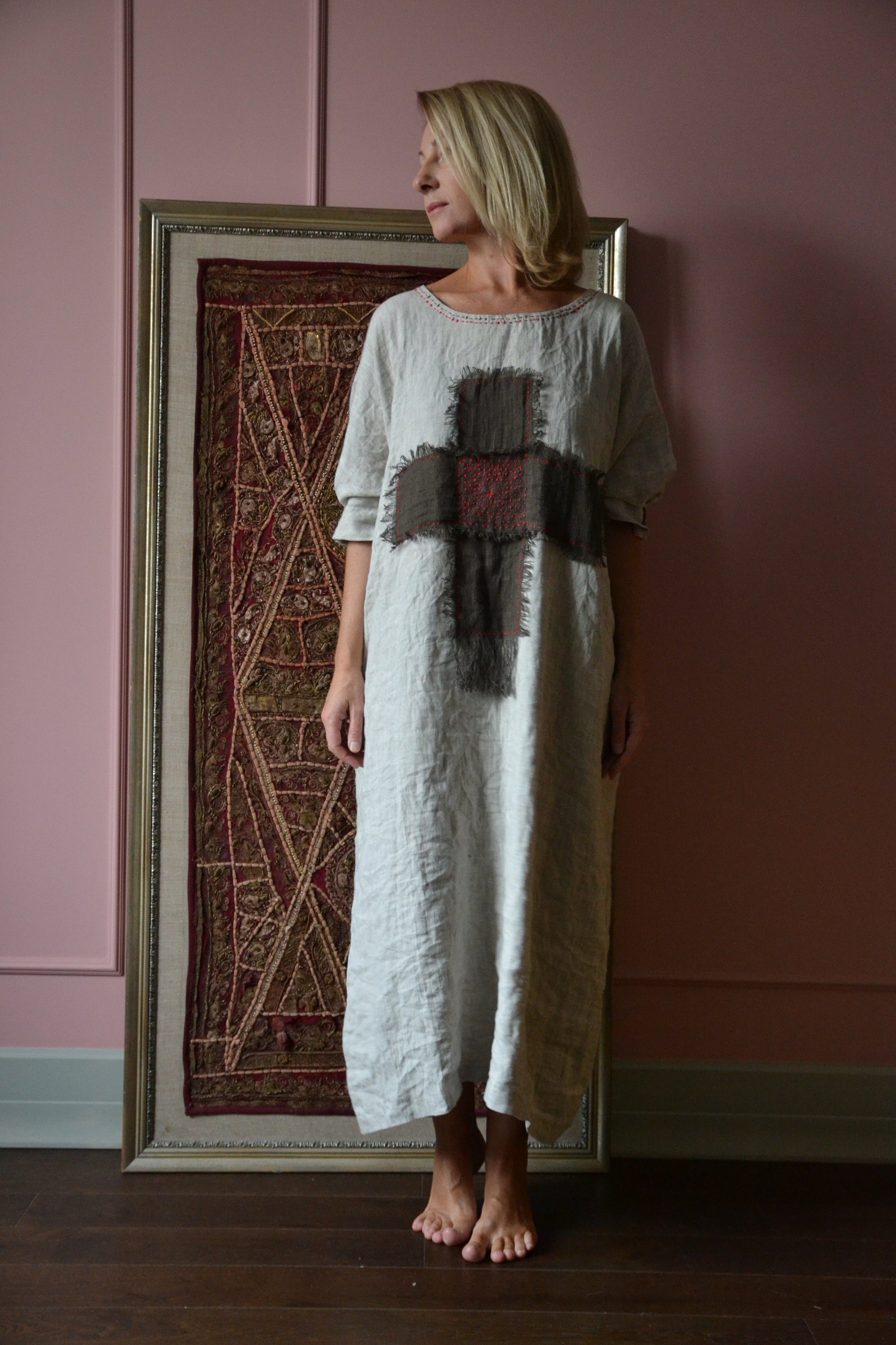 Embroidered Linen Dress.natural Linen Color.linen Boho - Etsy