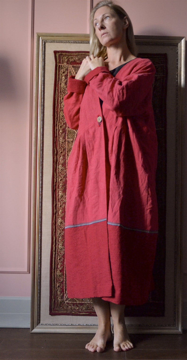 Linen Boho Coat. Luxurious Red. Linen Cardigan. - Etsy