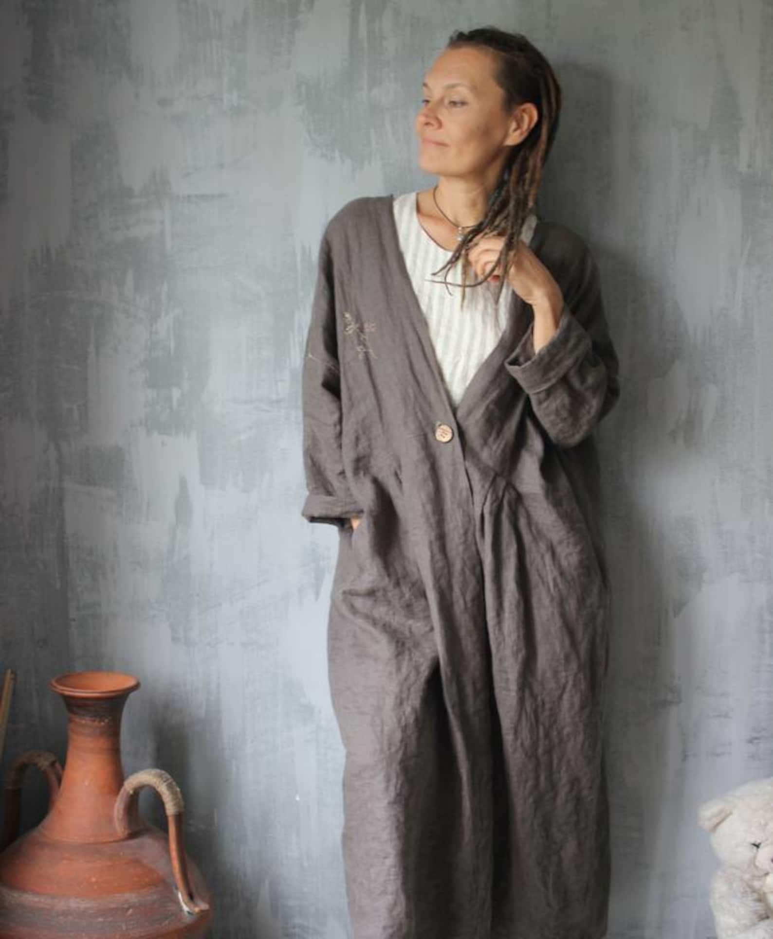 Custom Embroidered Linen Dust Coat | Handmade Wearable Art | Made to ...
