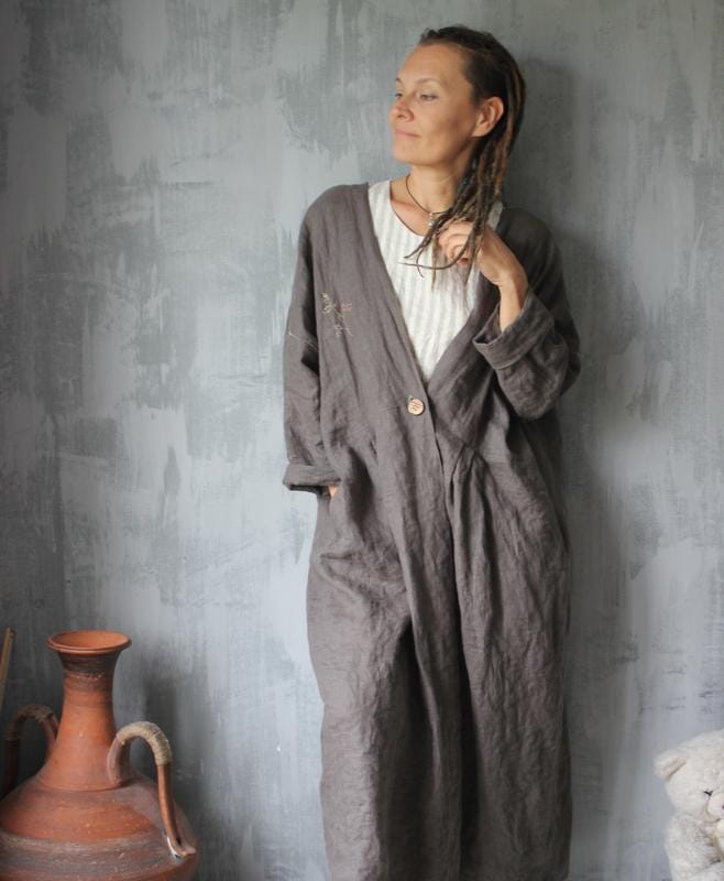 Custom Embroidered Linen Dust Coat | Handmade Wearable Art | Made to ...