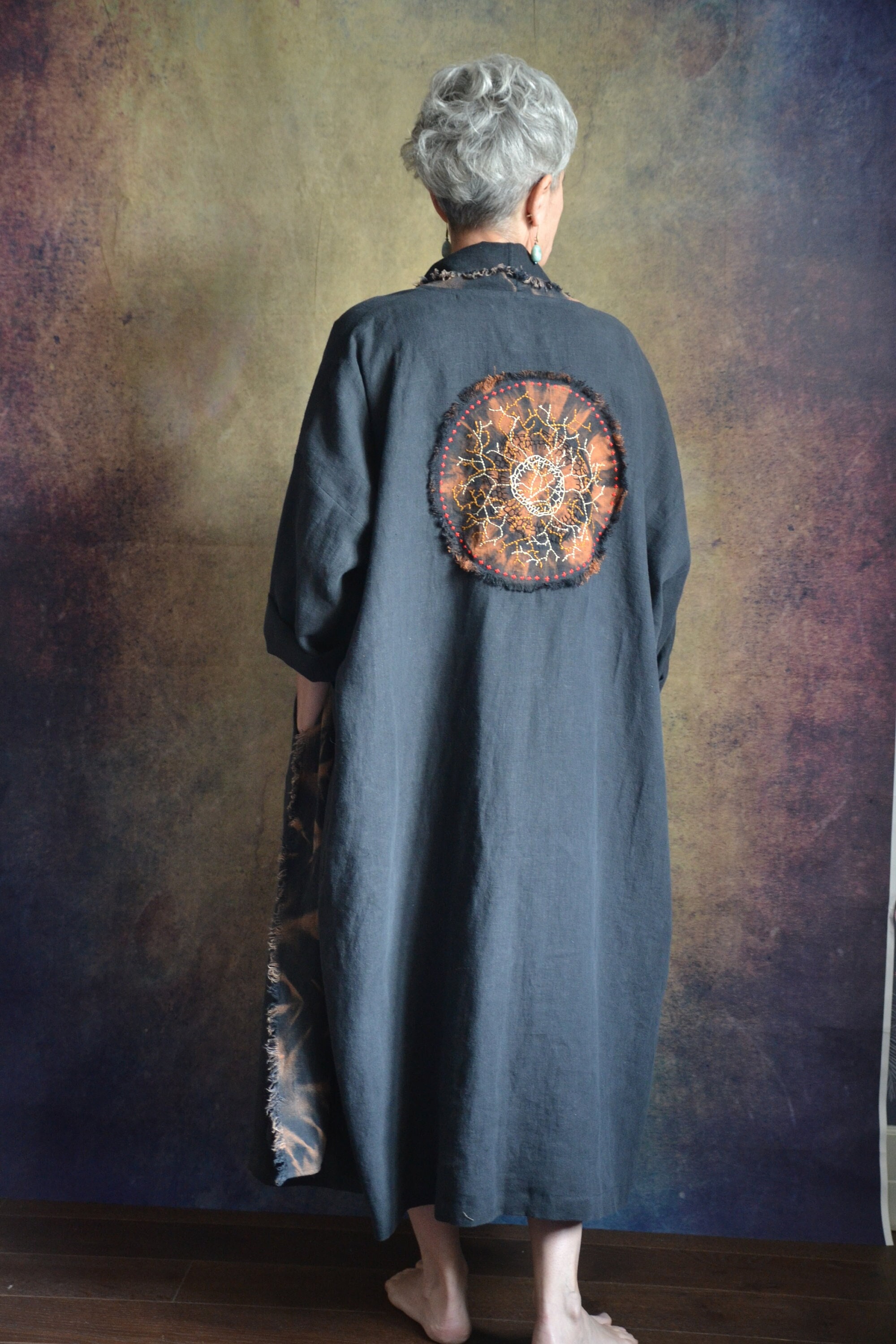 Japanese Collection. Linen Cardigan Flame.embroidered Linen - Etsy