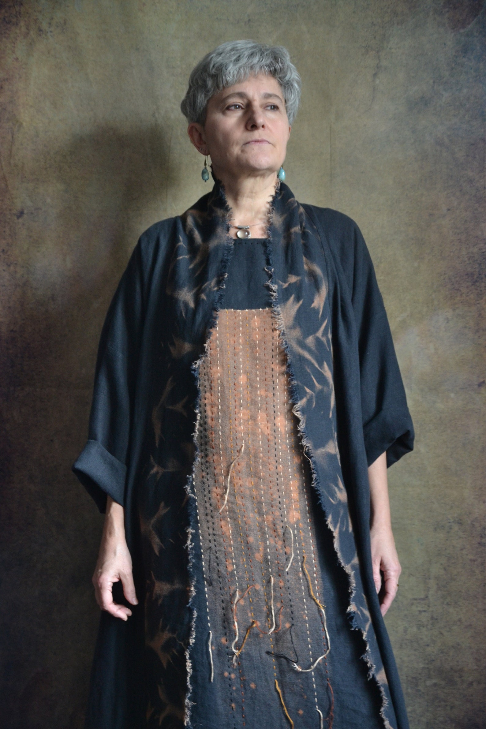 Japanese Collection. Linen Cardigan Flame.embroidered Linen Dustcoat - Etsy