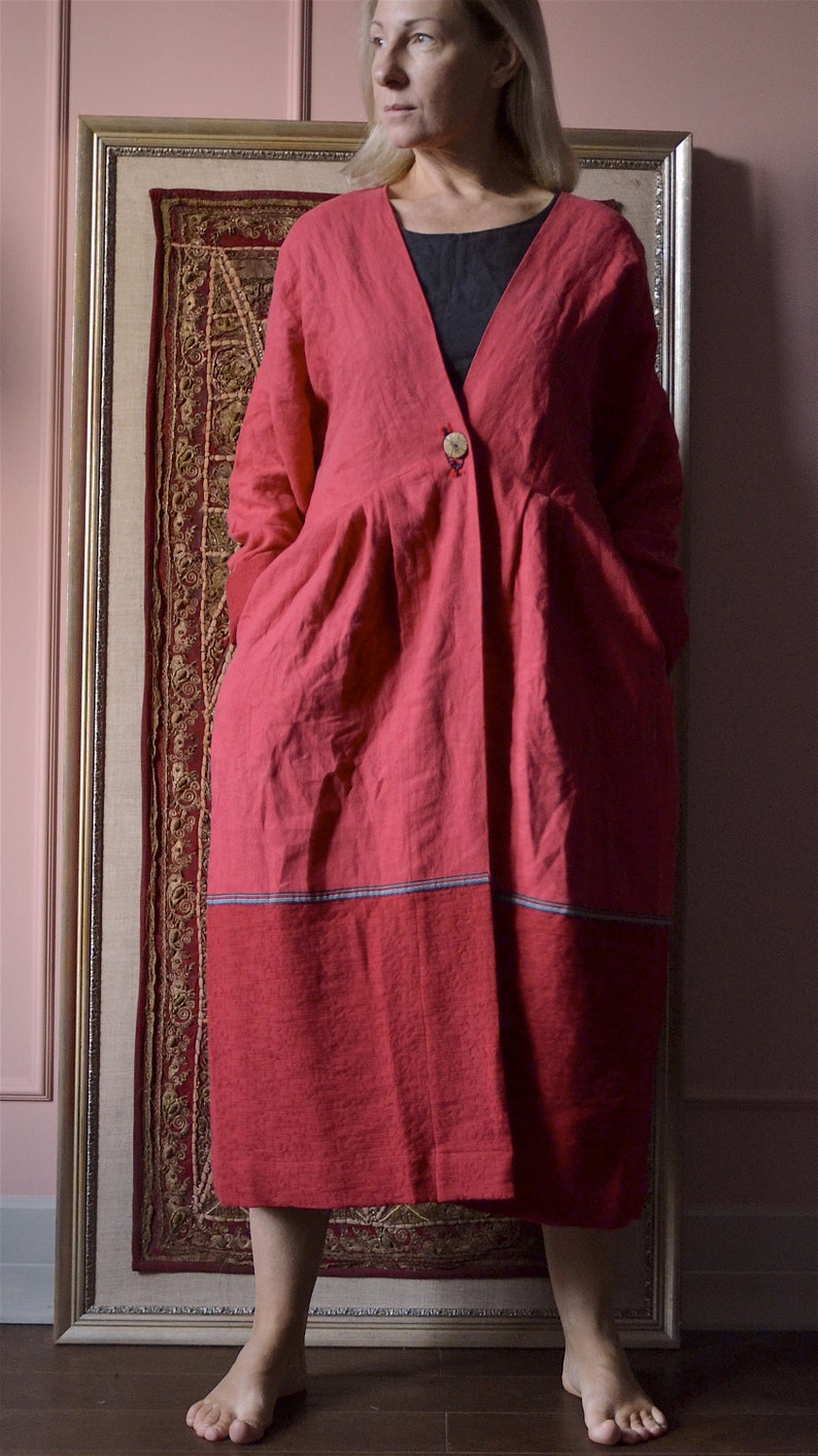 Linen Boho Coat. Luxurious Red. Linen Cardigan. - Etsy