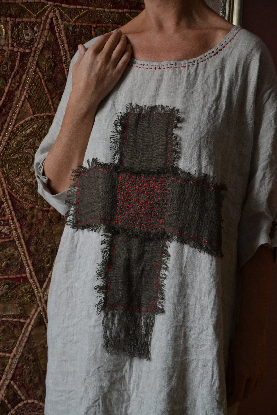 Embroidered Linen Dress.natural Linen Color.linen Boho | Etsy