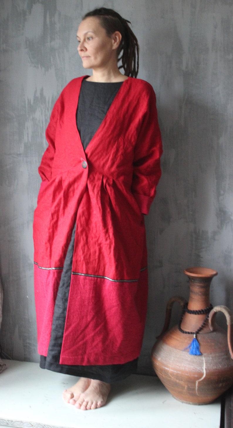 Linen boho coat. Luxurious red. Linen cardigan. | Etsy