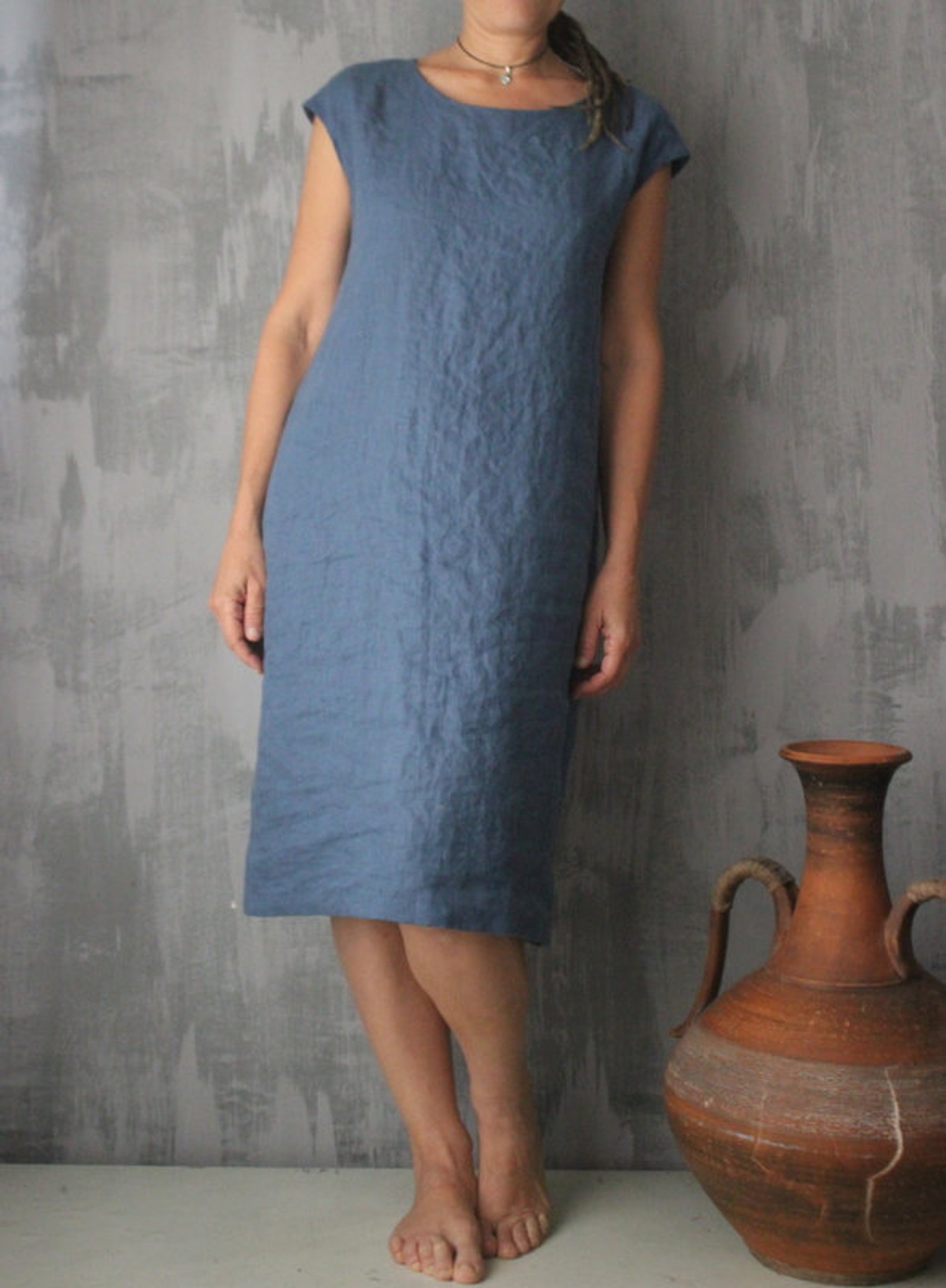 Italian Linen Dress.black With Decor or Blue-gray Color.boho - Etsy