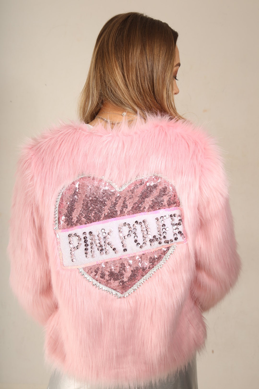 Baby Pink Faux Fur Heart Pink Power Jacket | Festival | Handmade ...