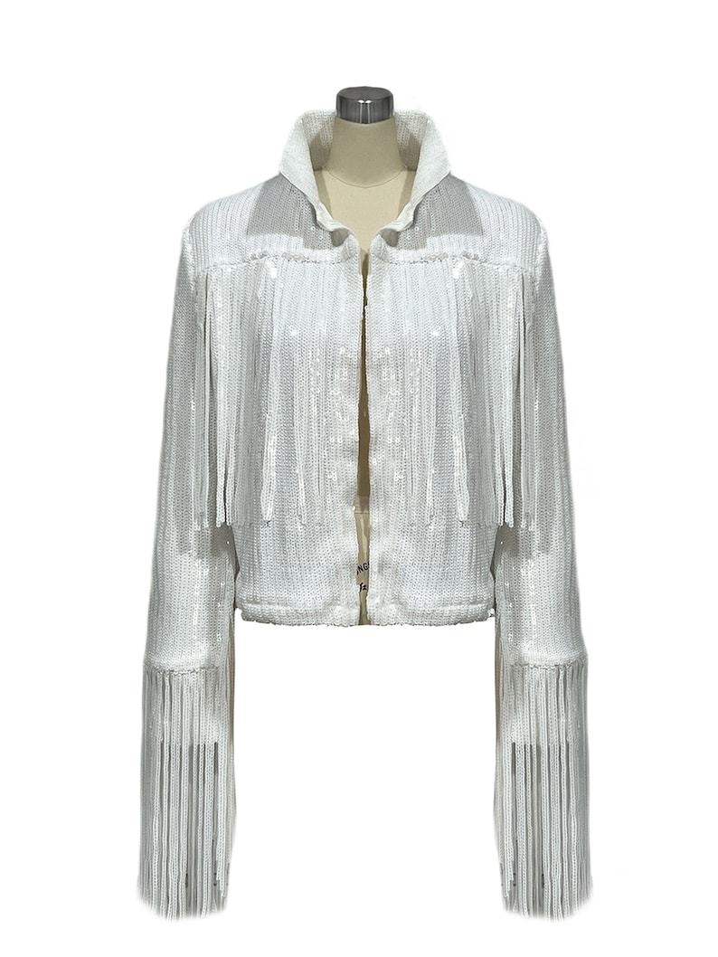 White Tassel Fringed Jacket | Glitter Sparkly Sequins | Wedding Bride ...