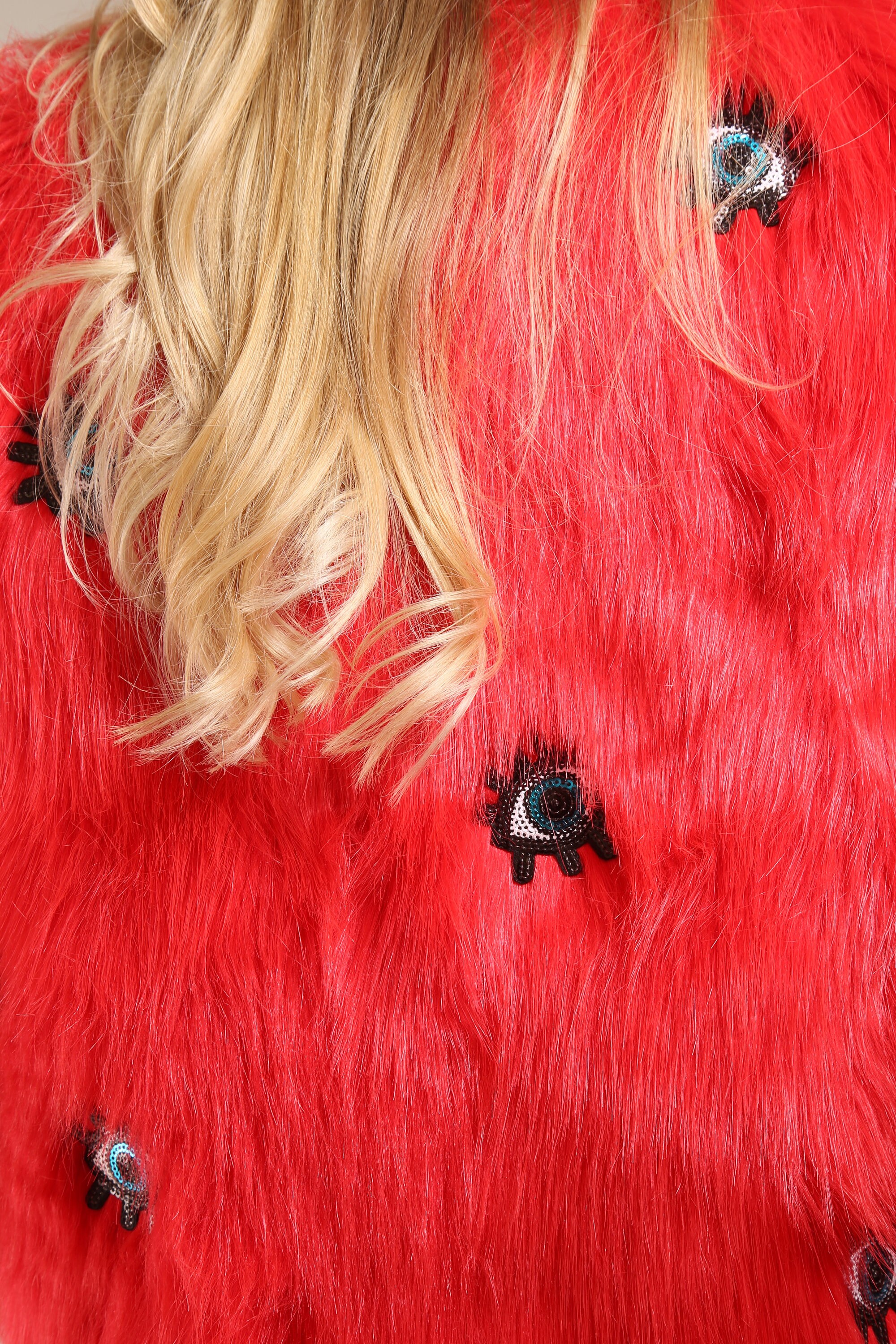 Red Faux Fur Illuminati Sequinned Eye Jacket | Festival Pride Party - Etsy