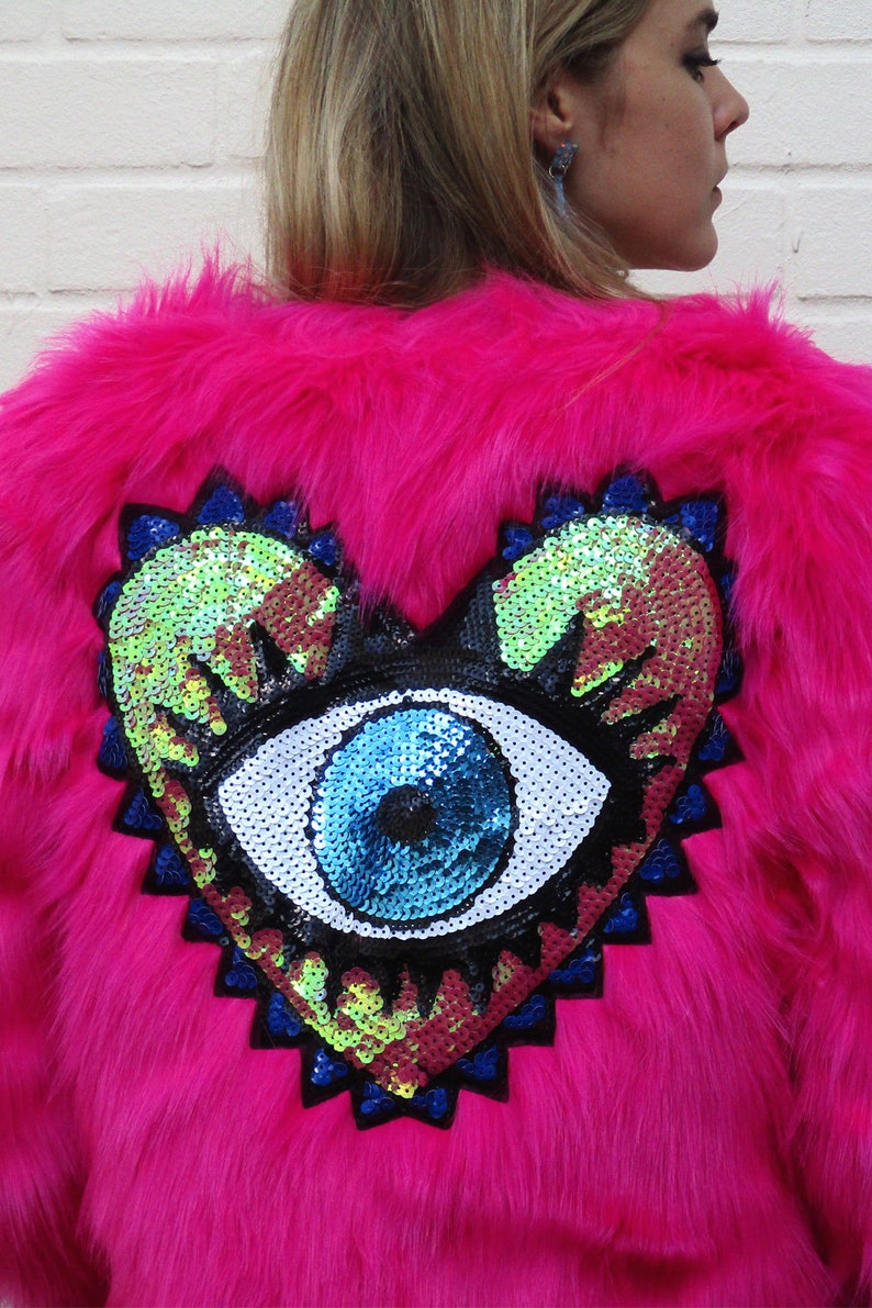 Embellished Fuchsia Pink Faux Fur Evil Eye Jacket Festival - Etsy