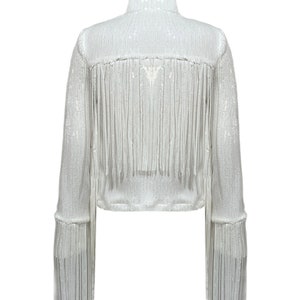 White Tassel Fringed Jacket | Glitter Sparkly Sequins | Wedding Bride ...